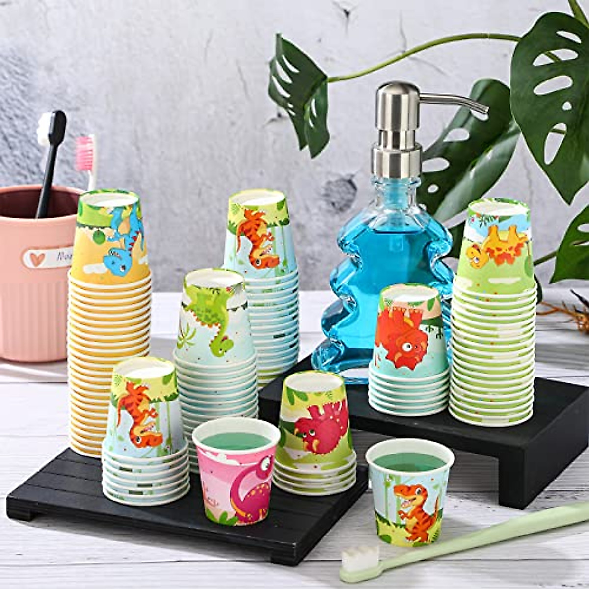 Dingion 1000 Pack 3 oz Bathroom Cups Small Paper Cups Disposable Mouthwash Cups Cute Paper Cups Espresso Cups Disposable Cups for Bathroom, Office, Party, Coffee, Water, Juice, Dinosaur Style