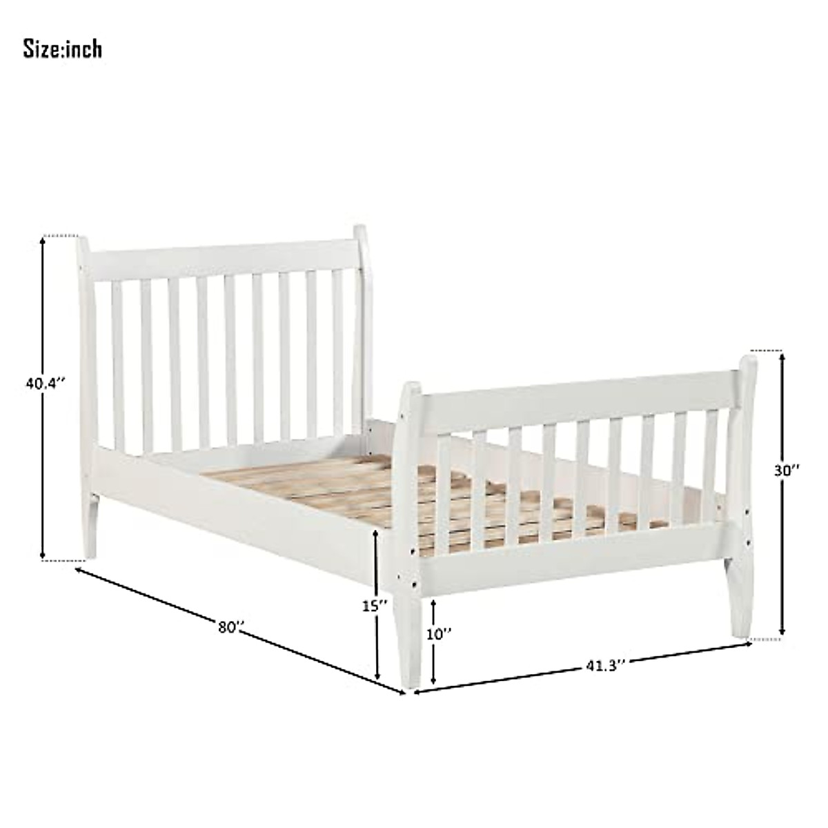 Merax Twin Bed Frames, Twin Platform Bed with Headboard and Footboard, Wood Twin Bed Frame with Slat Supports for Kids Girls Boys, No Box Spring Needed,White