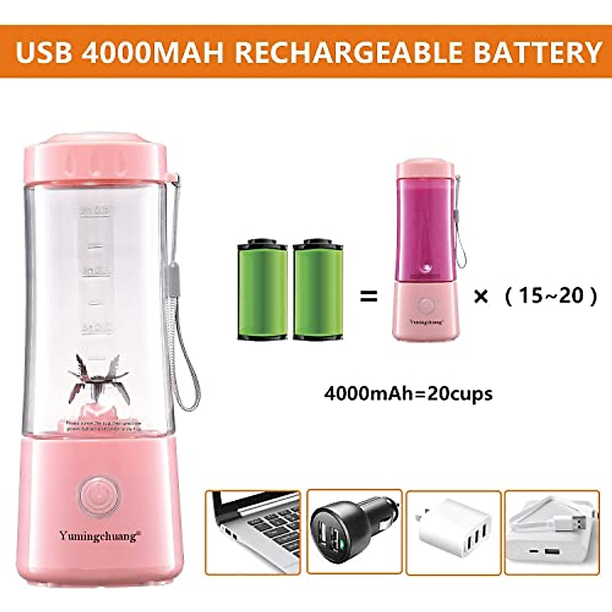 Portable Blender, Personal Size Blender for Smoothies and Shakes Mini Juicer Cup, USB Rechargeable Mini Fruit Juice Mixer(pink)