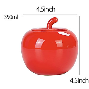 Ceramic Red Apple Shape Sealed Candy Dish Food Storage Jar For Christmas,350ml