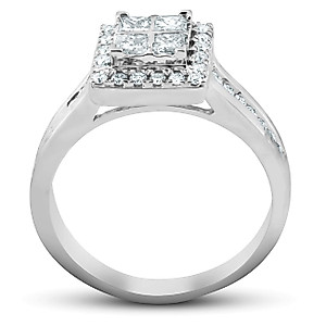 1 Ct TDW Princess Cut Halo Diamond Engagement Wedding Ring Set 10k White Gold - Size 6.5