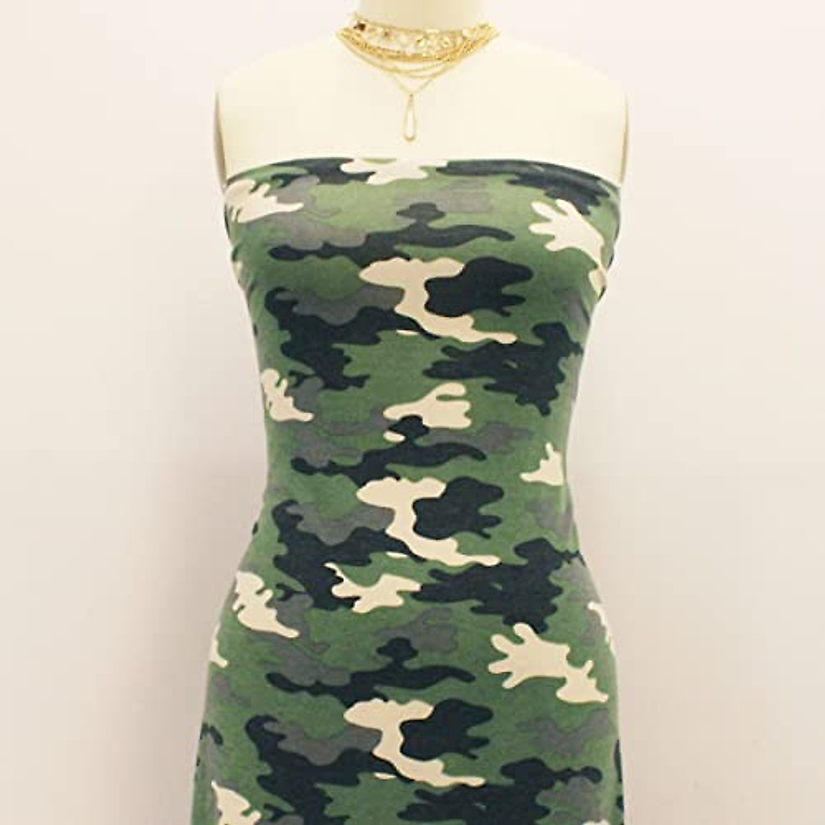 Texco Inc Camouflage Pattern Printed Poly Rayon Spandex French Terry DIY Stretch Fabric, Army Green Charcoal 1 Yard