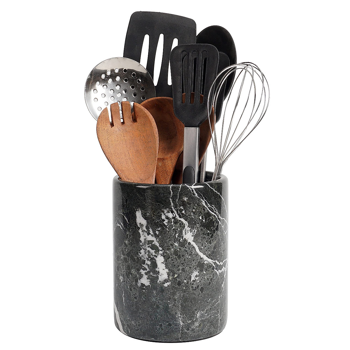 Radicaln Marble Utensil Holder Spoon Caddy Countertop Black Handmade Kitchen Utensils Set Organizer - 5 Inch Flatware Chopstick Canister Utensil Holders – Home Accessories (BZ-03)