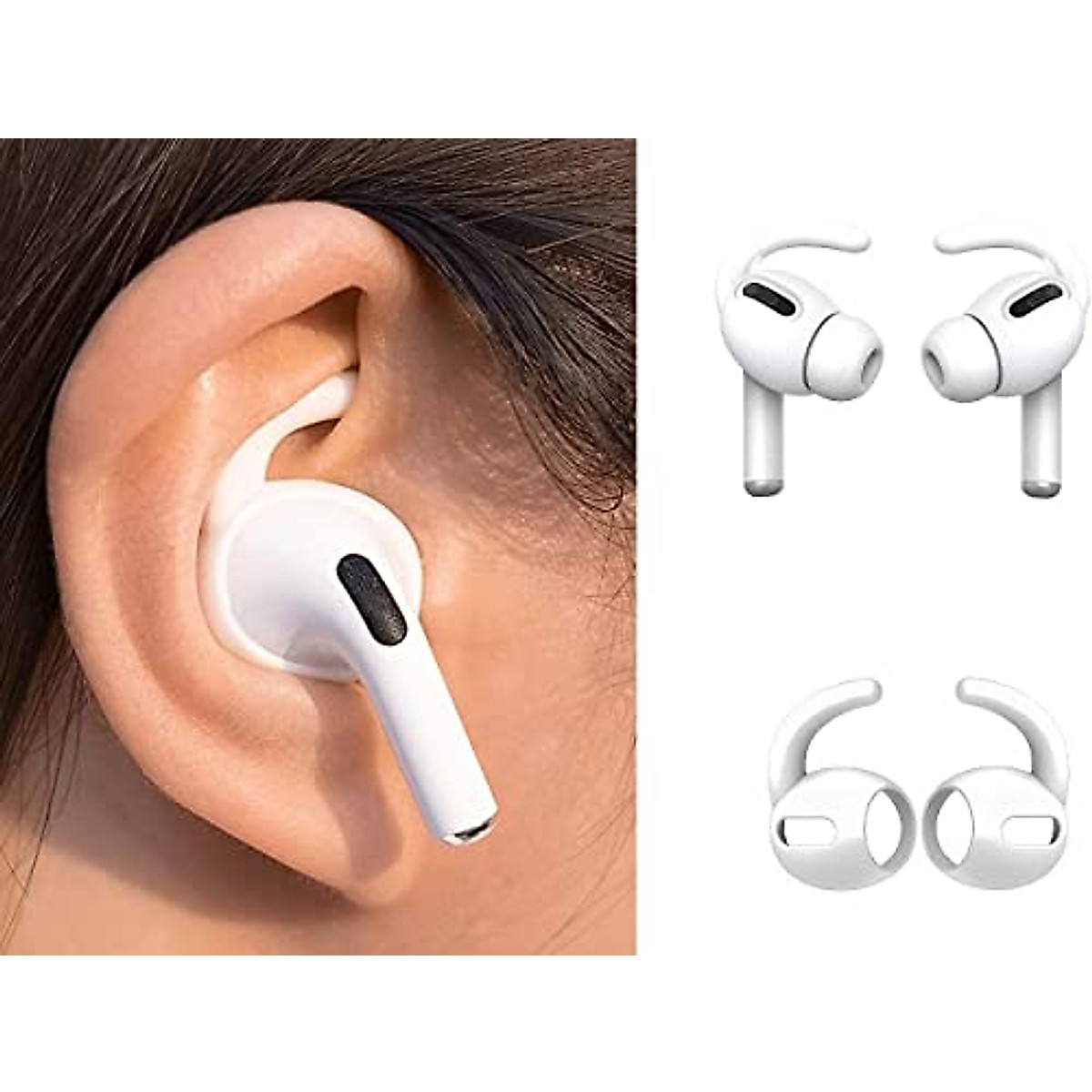 JNSA [Never Lose Your Air Pods Pro] Anti Slip Set , Sport Ear Hook Compatible with Air Pods Pro + Air Pods Pro Earbuds Ear Hooks Cover + Strap Compatible with Air Pods Pro [3in1] (White)