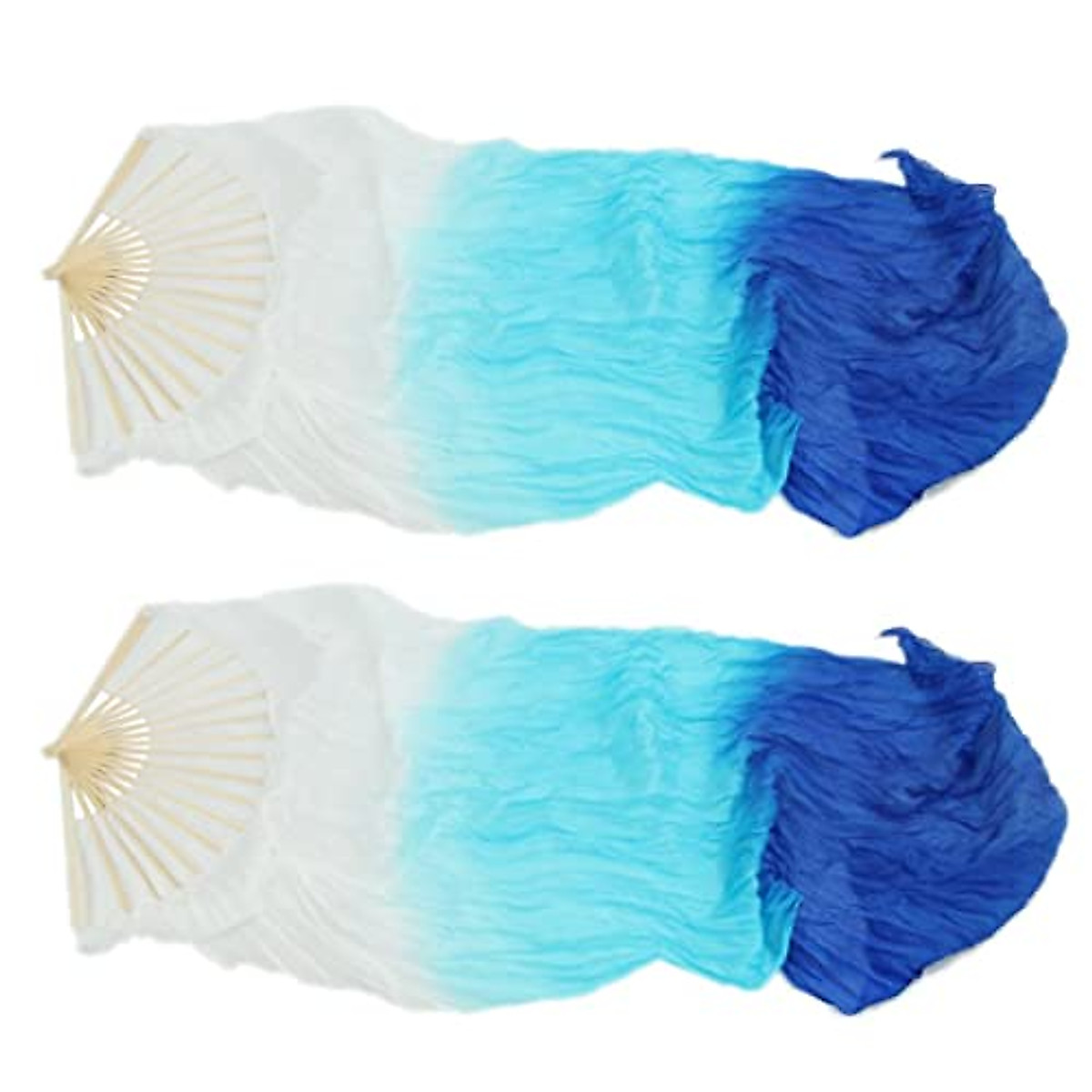 RAZZUM 2 Pair Silk Belly Dance Fan Veils Long Women Large Folding Fan, Stage Performance Props Fan