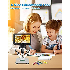 7" LCD Digital Microscope 1200X,Leipan 12MP Coin Microscope with Screen for Adults,1080P Video Microscope with 12pcs Slides,Wired Remote,2 Side Lights,Windows/Mac OS Compatible…