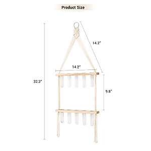 Mkono Wall Hanging Glass Planter with Macrame Hanger, Boho 2 Tier Propagation Tube Vase Plant Terrarium with Wooden Stand for Propagating Hydroponic Plants, Home Office Room Decor Women Gift Idea