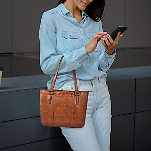 Leather Handbags For Women - Ladies Shoulder Bag Purse - Women's Leather Tote Bag - For Work, Travel - Gifts For Her (Tan)