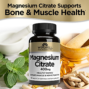 Windmill Natural Vitamins Magnesium Citrate 400 mg, Immune Support, Supports Muscle Recovery, Supports Healthy Heart, 60 Count, 30 Servings