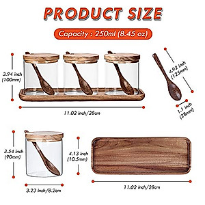 Freehawk Condiment Container Seasoning Box Set Salt Sugar Spice Pepper Condiment Container Kitchen Cruet Seasoning Pots with Bamboo Wooden Spoon Lid and Base,Set of 3(250ml Round Shape)