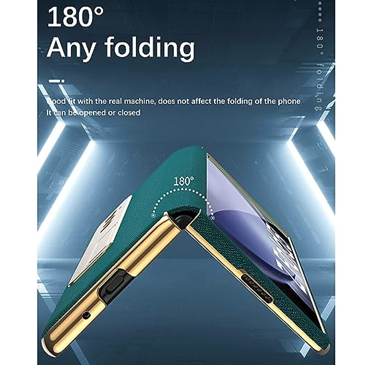 lefeda Leather Case for Samsung Galaxy Z Fold 5, Full Body Protection Electroplated Case with Tempered Glass Screen and Hidden Stand Shockproof Phone Cover,Gold