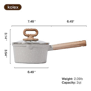 KOLEX Nonstick Sauce Pan with Lid, 2QT Small Sauce Pot with Swiss Granite Coating, Stay-cool Handle, Multipurpose Handy Saucepan, Induction Compatible, PFOA Free (White Granite, 2 Qt)