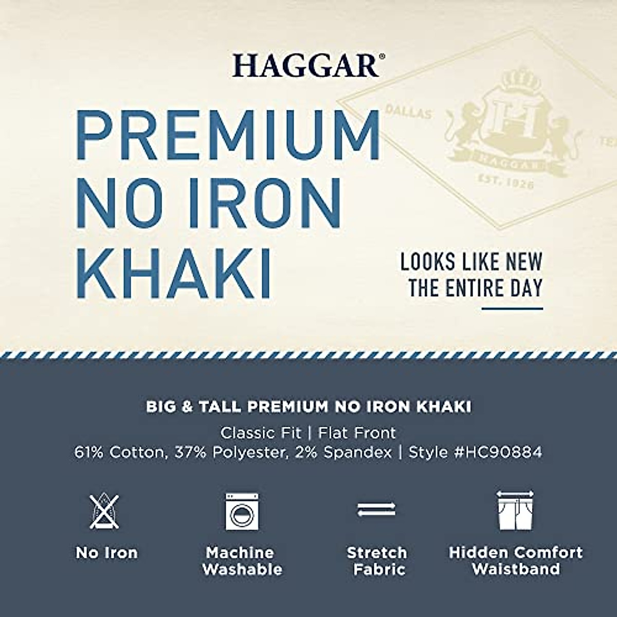 Haggar mens Big-tall Premium No Iron Khaki Classic-fit Expandable-waist Flat-front dress pants, Black, 52W x 32L US