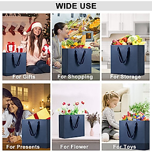 Umoofine Large Navy Blue Gift Bag with Ribbon Handles 12 Pack, 12.6x4.5x11 inches Extra Large Navy Gift Bag , Reusable Heavy Duty Kraft Navy Blue Kraft Bag Paper Bags Bulk for Shopping, Gift, Retail