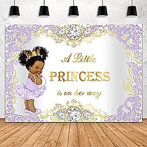 Aperturee Royal Princess Baby Shower Backdrop 7x5ft Little Girl Glitter Diamonds Purple Crown Photography Background Party Decorations Cake Table Banner Favors Photo Booth Studio Prop Supplies