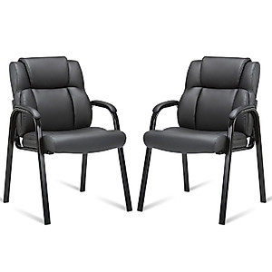 CLATINA Leather Guest Chair with Padded Arm Rest for Reception Meeting Conference and Waiting Room Side Office Home Black 2 Pack