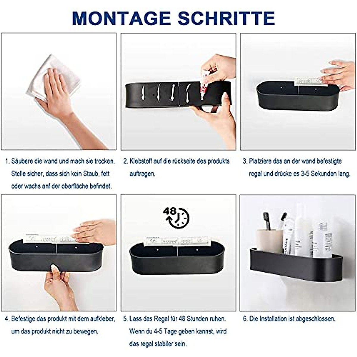 Shower Caddy Basket Shelf Shower Shelf Shampoo Holder Organizer No Drilling Adhesive Wall Mounted Bathroom Shelf - with Adhesive Sticker (Matte Black)