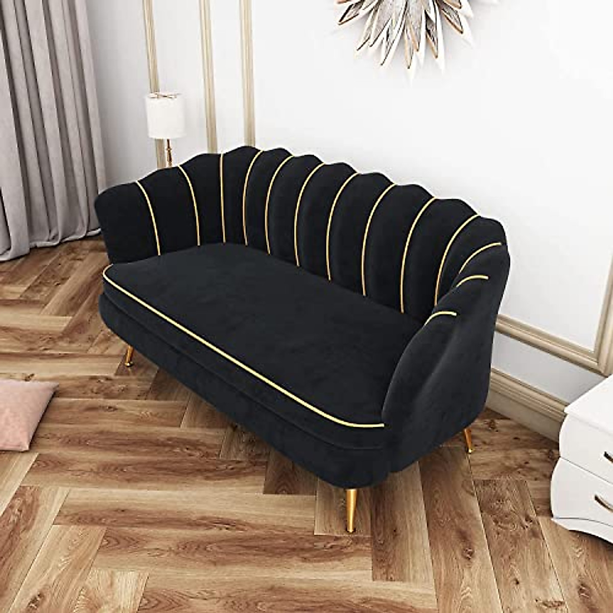 Loveseat Couch, Modern Velvet Sofa Accent Upholstered Settee, 2 Seater Small Loveseat for Small Spaces, Office, Bedroom, Living Room (Black)