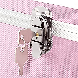 Yaheetech Professional Makeup Train Case Travel Makeup Trolley Rolling Cosmetic Case Beauty Train Case Beauty Organizer, Pink