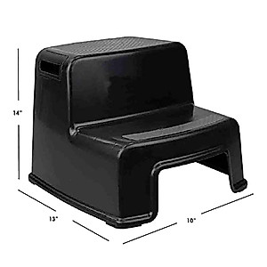 Small Step Stool for Adults and Children (Black), by Home Basics | Tall Step Stool with Rubber Treads | for Bathroom, Kitchen, and Bedroom | Footstool with Handles