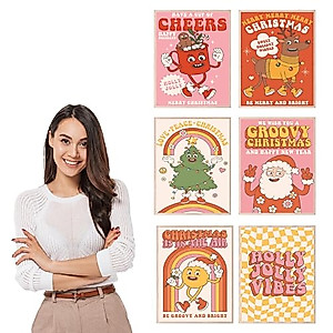 BigWig Prints Retro Christmas Posters - Christmas Wall Art, Pictures Wall Decor, Posters and Prints For Classroom, Vintage - Unframed Set of 6 Pack (8x12)