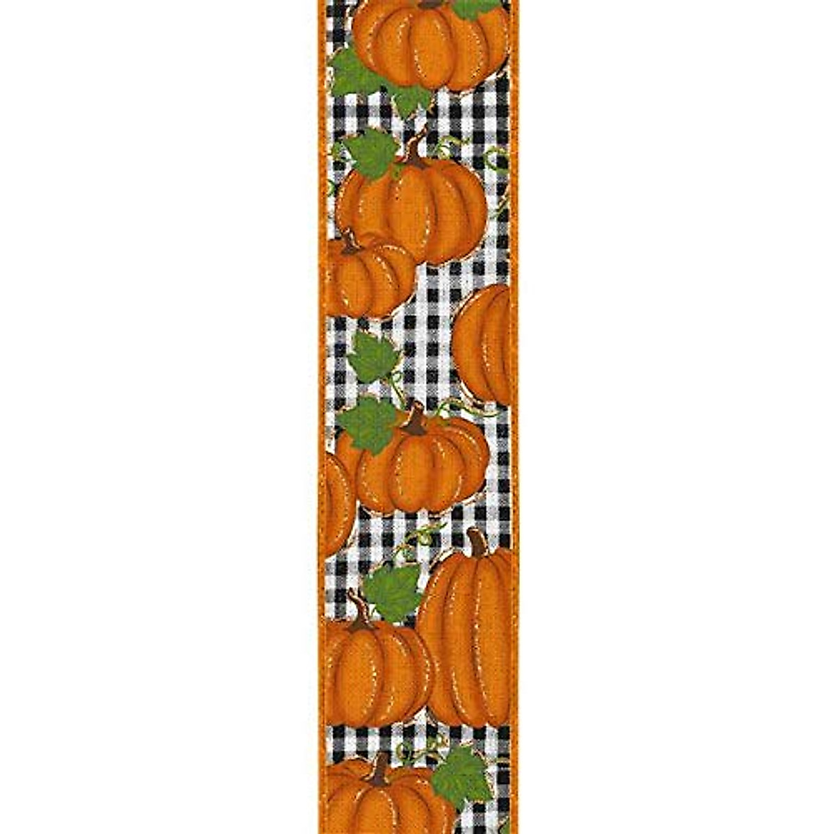 2.5" Pumpkin Patch Ribbon: Black White Buffalo Check (10 Yards) Pumpkin Autumn Fall Wired Ribbon RGA148027