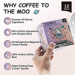 Coffee to the Moo, Nitro Cold Brew Coffee Concentrate Liquid, Gluten Free Medium Dark Roast Arabica Coffee, Instant Coffee Packets Single Serve, 12 Ct, Mix Pack (Keto, Collagen, Brain Support)