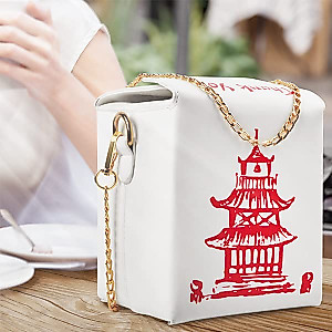 USTYLE Chinese Takeout Box Crossbody Bag, Fashion Novelty Cute Women Girl Shoulder Bag with Golden Chain Strap (white)