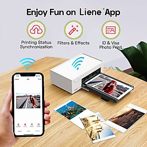 Liene White M200 4x6'' Photo Printer Battery Edition, Wireless Photo Printer for iPhone Android, Dye Sublimation Printing Full-Color Photo 20-Sheet, Portable Picture Printer Ideal for Travel Home Use