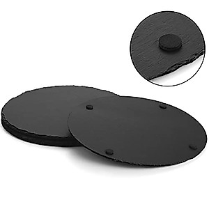GOH DODD 12 x 12 Inch 3 Pieces Slate Cheese Boards, Round Black Stone Plates Placemats Gourmet Serving Tray Display Chalkboard for Charcuterie Meat Cake Fruit Meat Appetizers Dried Fruits Sussi