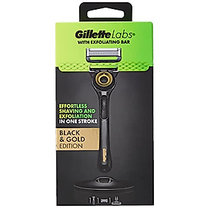 Gillette Labs Men's Razor + 1 Razor Blade Refill, with Exfoliating Bar, Includes Premium Magnetic Stand, Black & Gold Edition