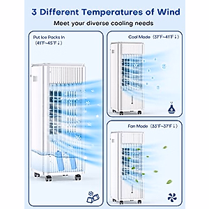 Evaporative Air Cooler, TEMEIKE 3-IN-1 Portable Air Conditioners w/Remote, Cooling Tower Fan w/Humidify, 70° Oscillation & 7H Timer Swamp Cooler, Windowless Evaporative Cooler for Room Bedroom Office