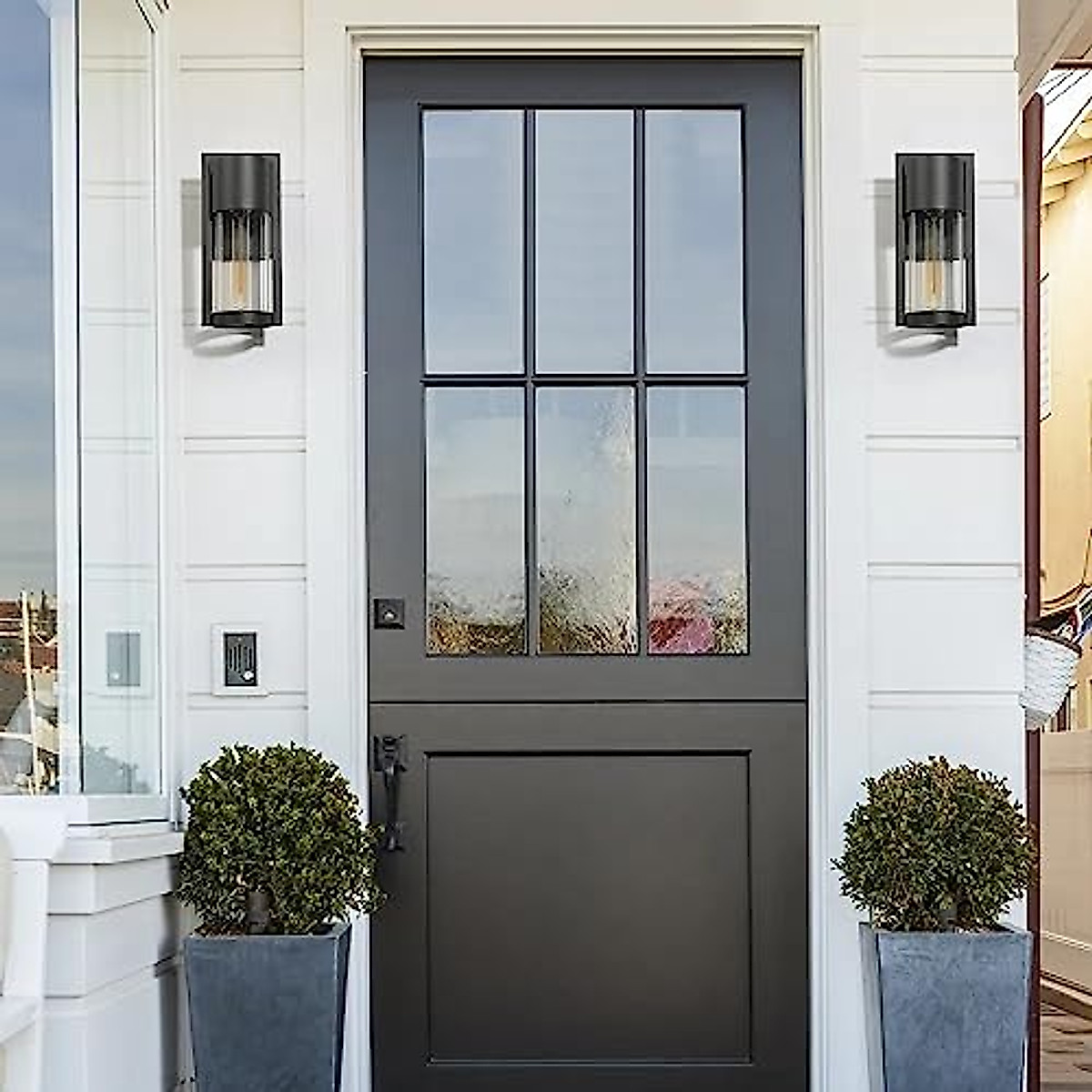 classy leaves Black Outdoor Wall Lights, Farmhouse Cylinder Exterior Porch Lights Wall Sconce Lighting, 2 Pack Waterproof Patio Outdoor Light Fixtures