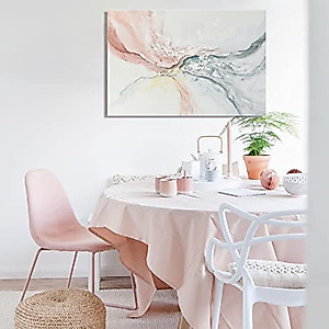 Pink Abstract Wall Art Large Canvas Paintings Blush and Grey Water Flow Marble Shapes Trendy Picture Modern Framed Artwork for Bedroom Living Dining Room Kitchen Office Wall Decor 36"x24"
