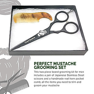 Lucky Franc's Beard Grooming Kit with Japanese Beard Scissors & Ox Horn Handmade Mini Beard Combs for Men. Mustache Trimming Kit with Mustache Hair Scissors and Comb for Men. Handmade Beard Care Kit