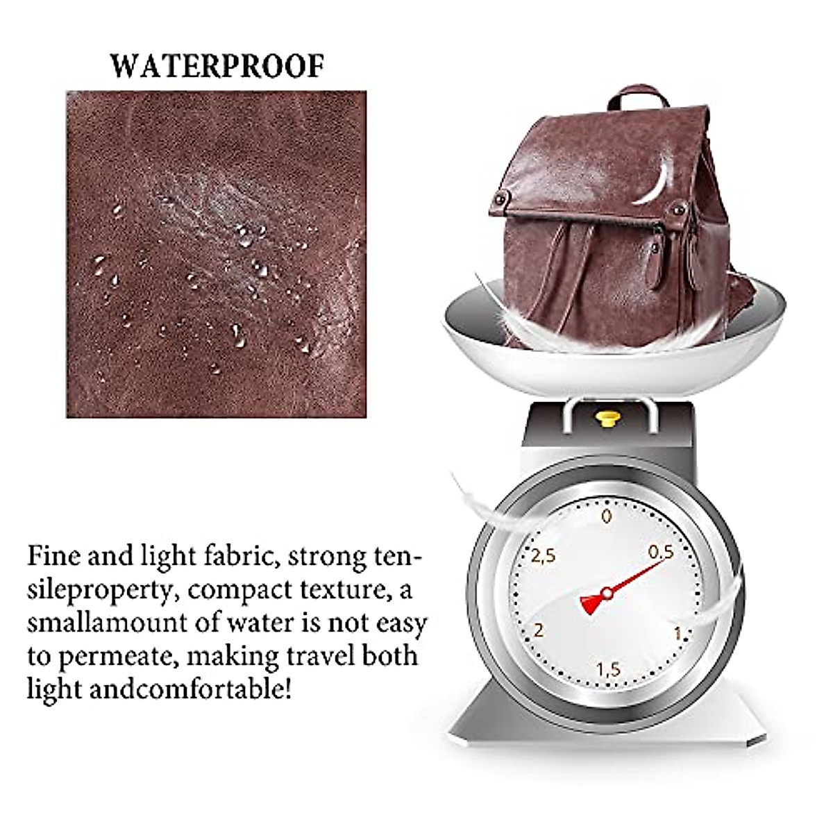 ROOSALANCE Women Backpack Waterproof Anti-theft PU Leather Nylon Shoulder Bag Travel Backpack Ladies (Dark Pink)