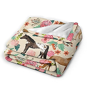 Knsoiv Rustic Flannel Plush Throw Blanket, Horses Floral Horse Breeds Farm Animal Pets Blankets for All Seasons, Thick Air Conditioning Blanket 50"X40"