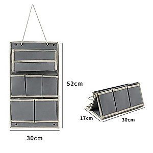 DRON TOOON Fabric Wall Hanging Storage Caddy Bag Pouch Organizer with Adhesive Hooks for Bedroom Kitchen Office or Car, Grey