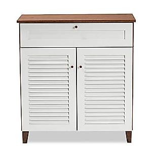 Baxton Studio Coolidge Modern and Contemporary White and Walnut Finished 4-Shelf Wood Shoe Storage Cabinet with Drawer