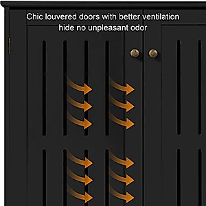 Yaheetech Shoe Storage Cabinet Floor Storage Organizer Wooden Cabinet with 3 Doors Adjustable Shelf for Entryway Living Room Home Office Black