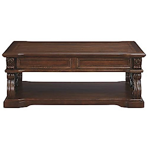 Signature Design by Ashley Alymere Traditional Lift Top Coffee Table, Hand-Finished with 2 Storage Drawers and Fixed Floor Shelf, Dark Brown