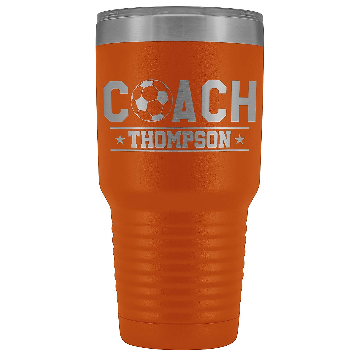 Personalized Soccer Coach Tumbler Cup With Coach Name - Customized Soccer Coach Gift - Custom Soccer Coach Travel Mug - Orange
