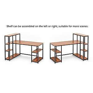55 Inch Computer Desk with Shelves Monitor Shelf Stand Storage 4 Tier Shelves Large Writing Desk Study Table Space Saving for Home Office Laptop Computer Workstation