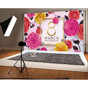 Leowefowa 10x8ft March 8th Happy Women's Day Backdrops for Photography Blooming Flowers Pink Backgrouds Vinyl Mother's Day Photo Backdrop Festival Party Banner Portraits Props
