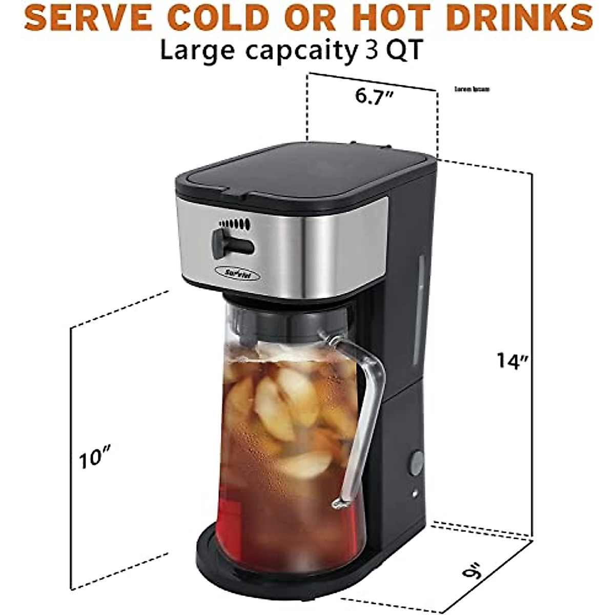 Sunvivi Iced Tea Maker and Iced Coffee Maker, 3-in-1 Coffee and Tea Machine Brewing System with 3 Quart Glass Pitcher, Strength Selector & Infuser Chamber, Perfect For Tea, Coffee, Lattes, Lemonade
