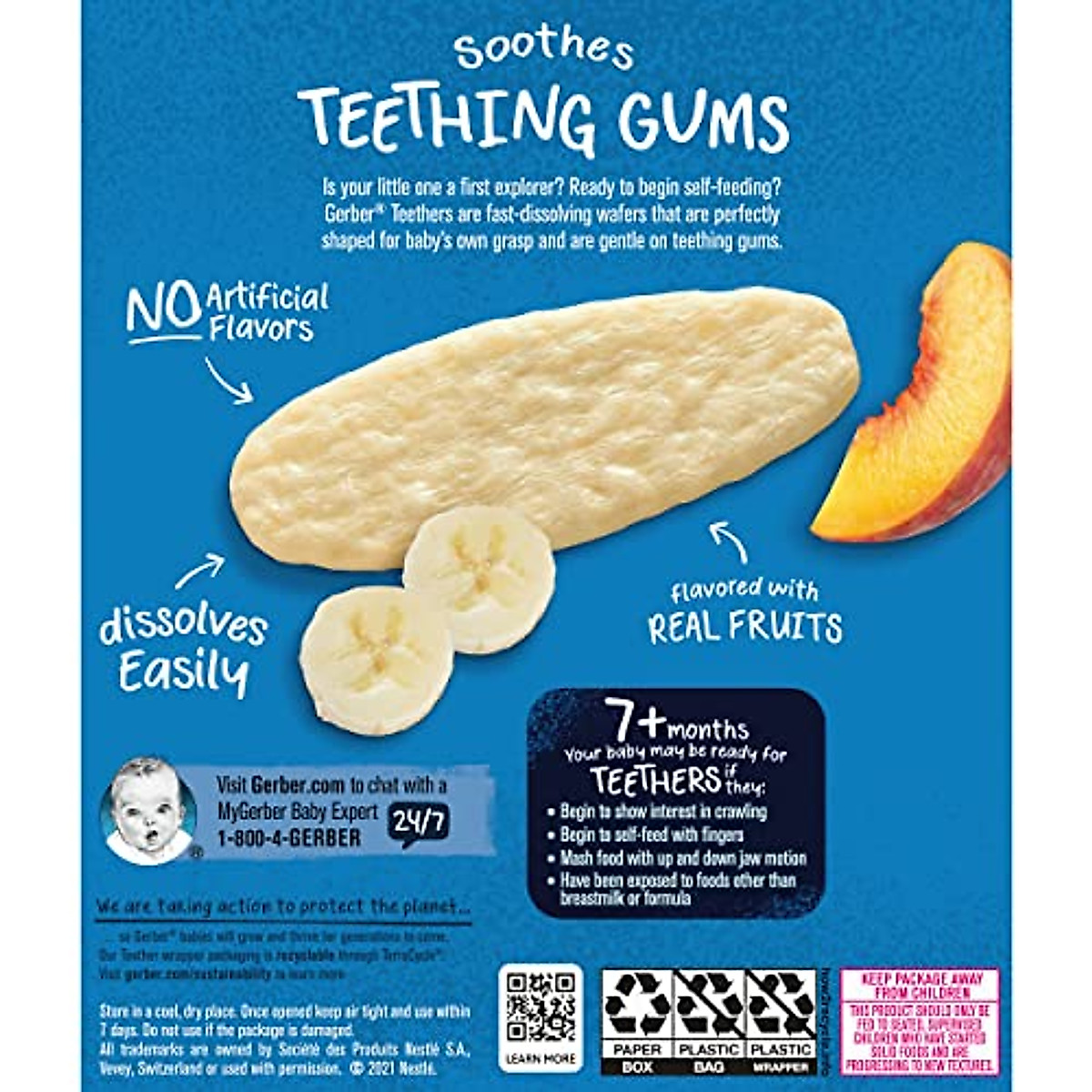 Gerber Snacks for Baby Teethers, Banana Peach, Gentle Teething Wafers, Flavored with Real Fruits & No Artificial Flavors, 12 Individually Wrapped 2 Packs/Box (Pack of 2 Boxes)