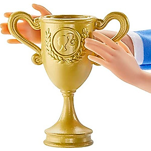 Barbie Soccer Coach Playset with Blonde Soccer Coach Doll, Student Doll and Accessories: Soccer Ball, Clipboard, Goal Net, Cones, Bench and More for Ages 3 and Up