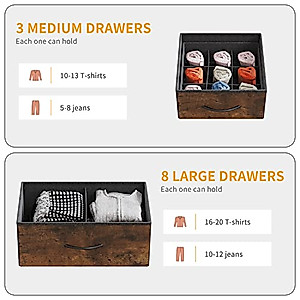 LIVEHOM 11 Dresser Drawer for Bedroom, Chest of Drawers with Side Pockets, Hooks, Fabric Storage Drawer, Steel Frame, Wood Top, Organizer Unit and Pull Handle for Closet, Nursery