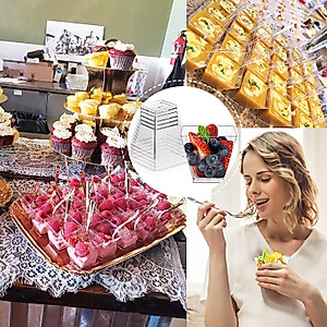 50 Pack 3.5 Oz Plastic Mini Square Dessert Cups with Spoons,Plastic Parfait Appetizer Cup,Disposable Plastic Cups for Puddings Mousse Desserts