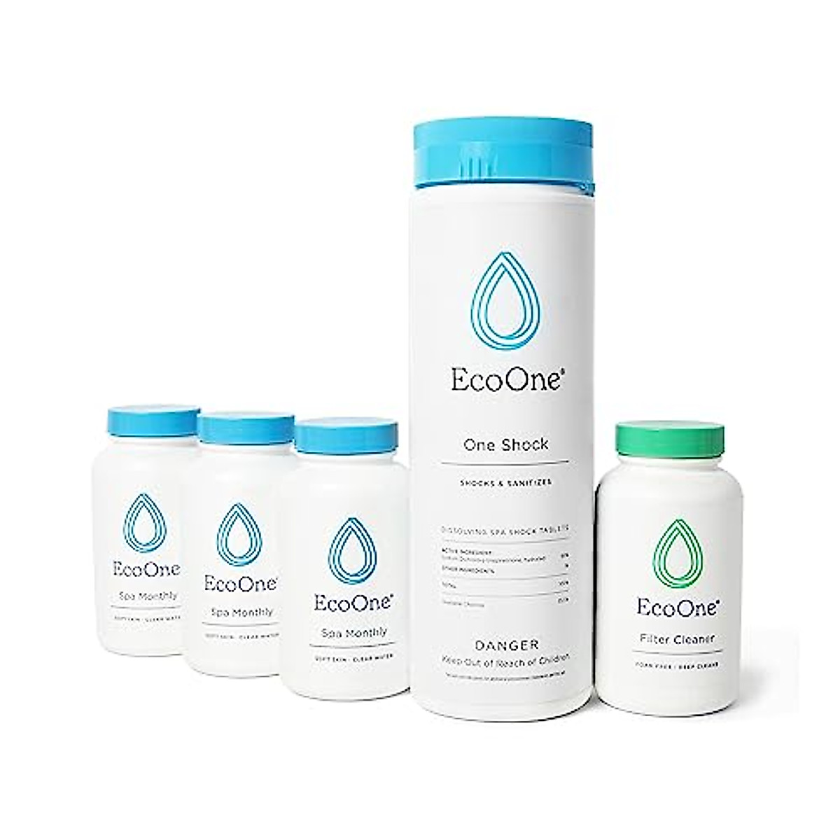EcoOne | Hot Tub Chemical Maintenance & Supply Kit | Spa Shock, Conditioner & Purification Kit | Contains Oneshock Chlorine Tablets, SPA Monthly Conditioner & Filter Cleanser | 3 Month Supply